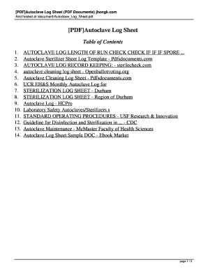 Fillable Online PDFAutoclave Log Sheet Download PDF PDFAutoclave Log ...