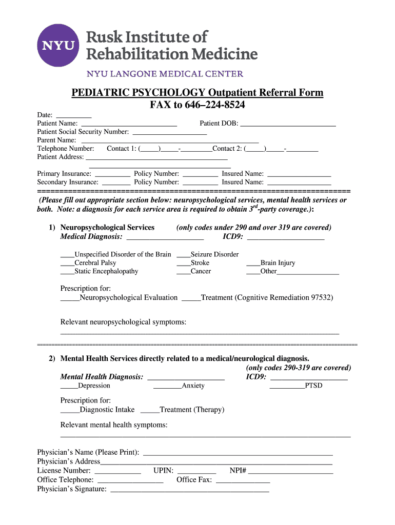 Fillable Online webdoc nyumc OP referral form - NYU Langone Medical Center Fax Email Print ...