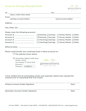 Fillable Online mygenfcu Account Closing Request Form - Generations ...