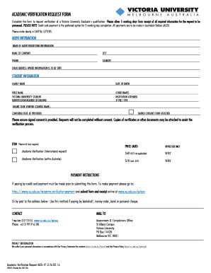 Fillable Online vu edu Academic verification request form - Victoria ...