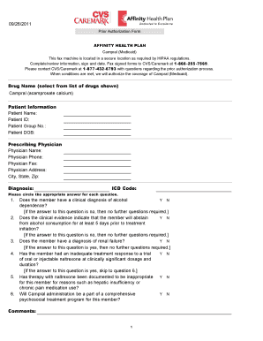 Fillable Online affinityplan 09/26/2011 Prior Authorization Form ...