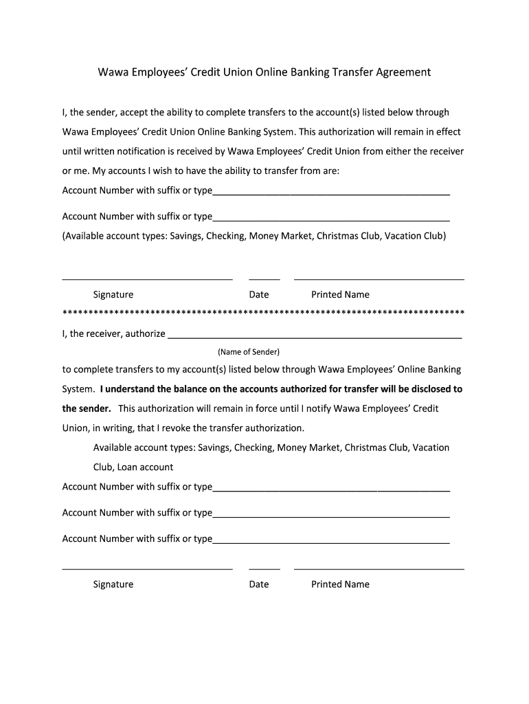 Fillable Online Wawa Employees redit Union Online anking Transfer ...