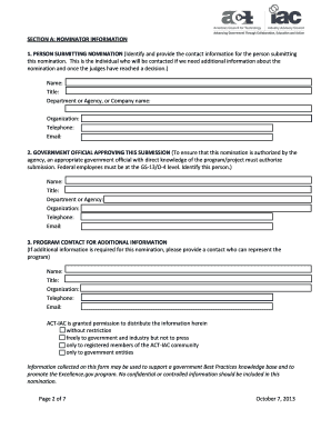 Fillable Online actiac To be Reviewed Sample nomination form - ACT-IAC ...