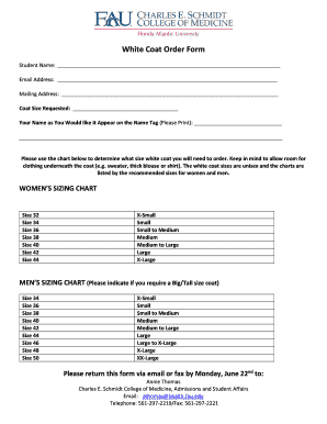Fillable Online med fau White Coat Order Form - 2015 Fax Email Print - pdfFiller