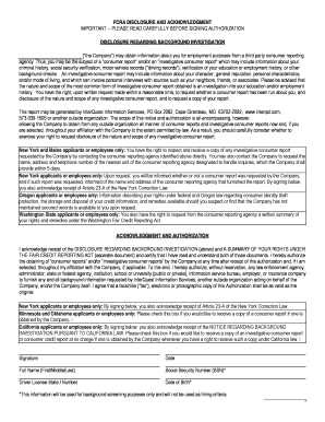 Fillable Online FCRA DISCLOSURE AND ACKNOWLEDGMENT Fax Email Print ...