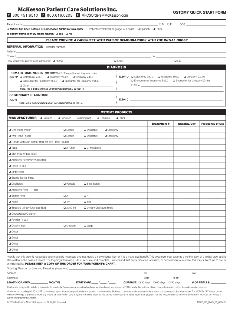 Fillable Online OSTOMY QUICK START FORM Fax Email Print - pdfFiller