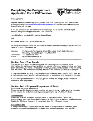 Fillable Online ncl ac Completing the Postgraduate Application Form PDF ...
