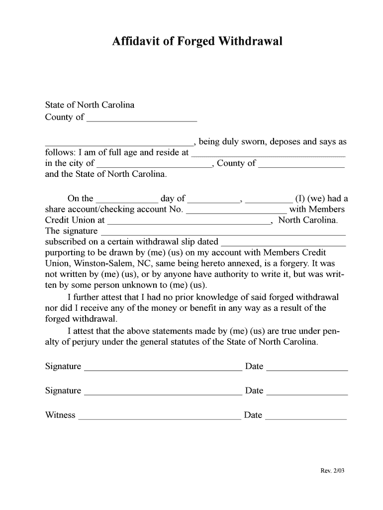Fillable Online Affidavit of Forged Withdrawal Affidavit of Forged ...