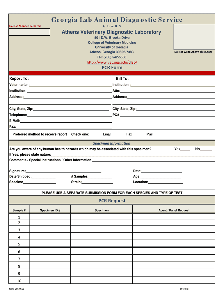 Fillable Online vet uga Georgia Lab Animal Diagnostic Service G Fax ...