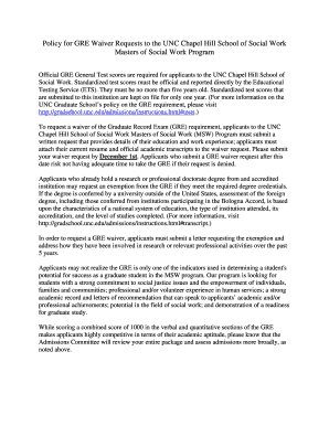 Fillable Online ssw unc Policy for GRE Waiver Requests to the UNC Chapel Hill School of Social ...