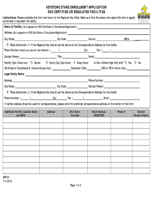 Fillable Online pakeys KEYSTONE STARS ENROLLMENT APPLICATION ...