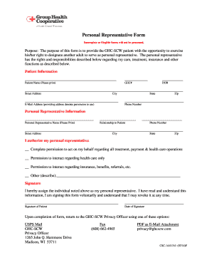 Fillable Online Personal Representative Form - Group Health Cooperative ...