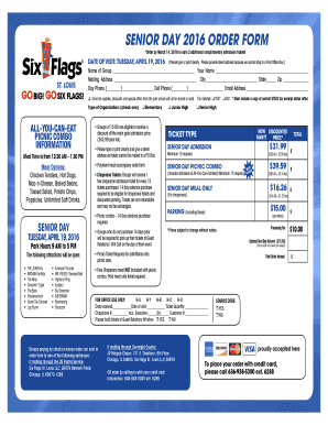 Fillable Online SENIOR DAY 2016 ORDER FORM - sixflagscom Fax Email ...