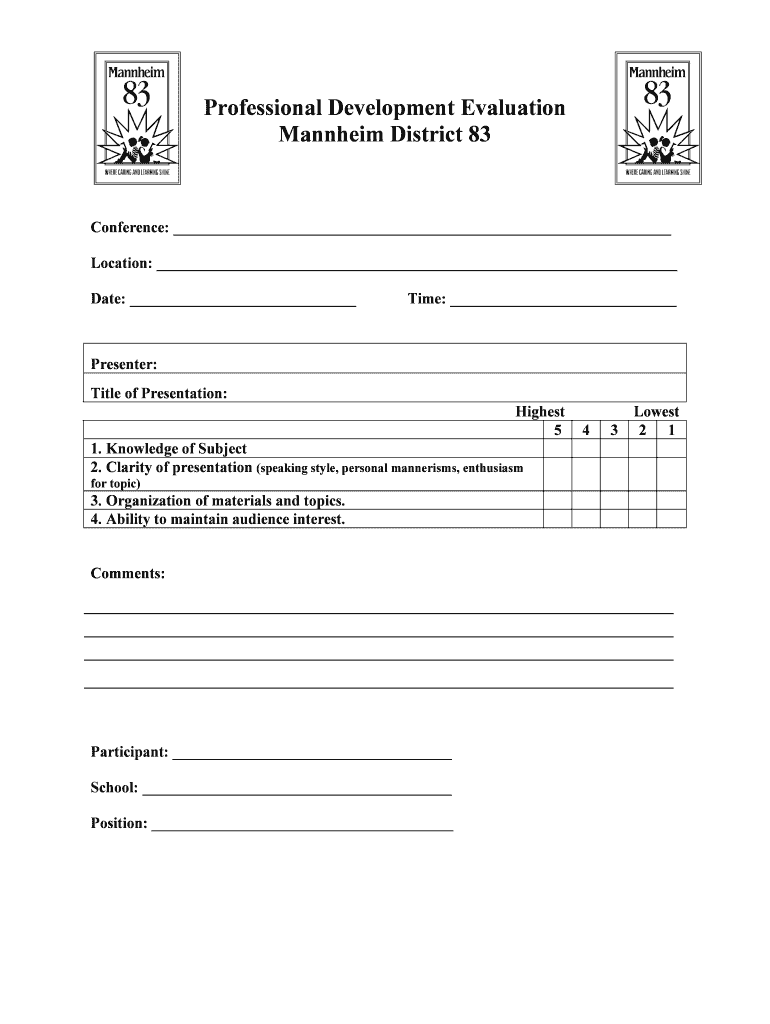 Fillable Online d83 Professional Development Evaluation Mannheim ...