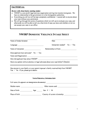 Fillable Online nwirp Domestic Violence Intake Sheet - Northwest ...