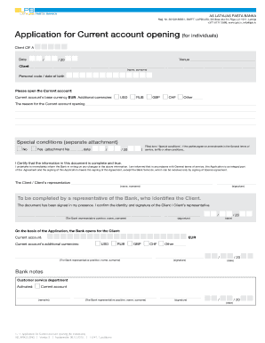 Fillable Online Application for Current account opening for individuals ...