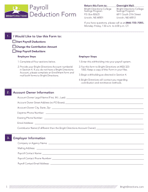 Fillable Online Payroll Return this Form to Bright Directions College ...