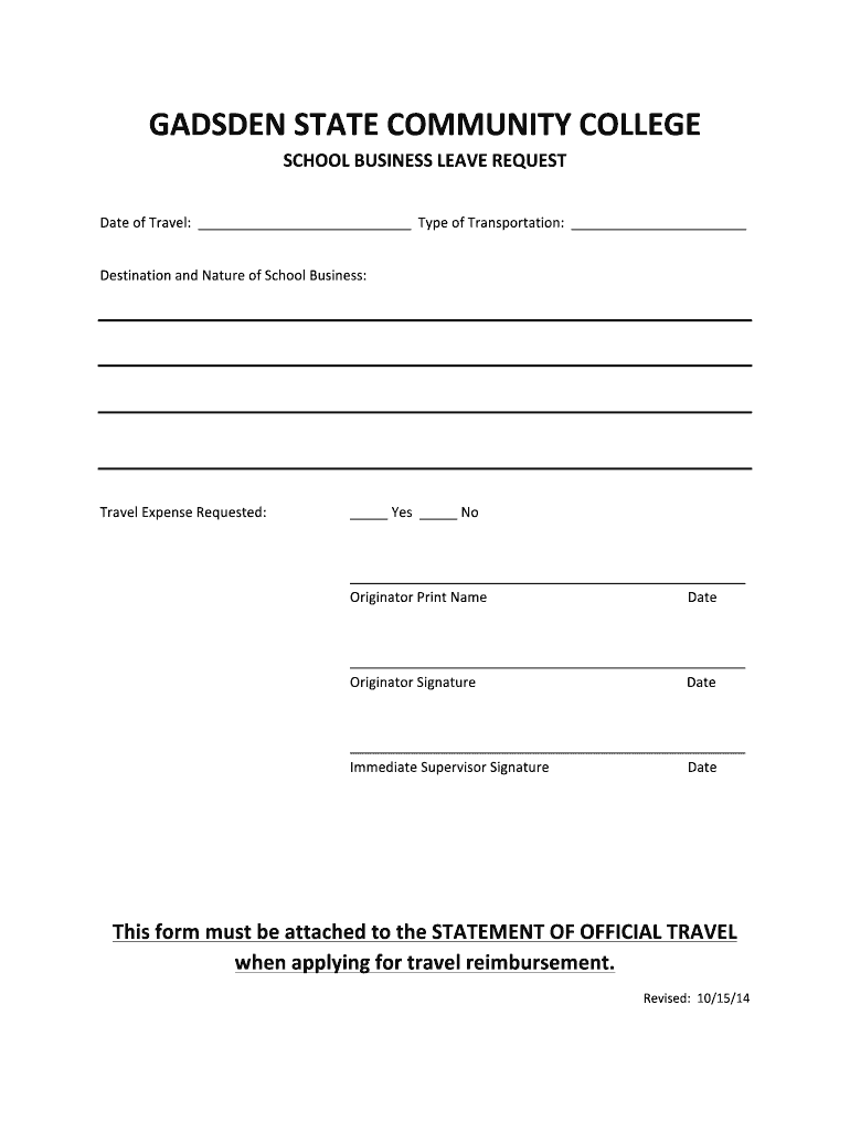 Fillable Online gadsdenstate School Business Leave Request - Homepage - Gadsden State ...
