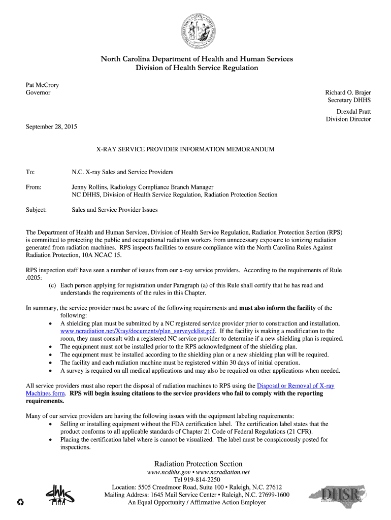 Fillable Online XRAY SERVICE PROVIDER INFORMATION MEMORANDUM Fax Email ...