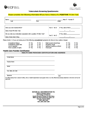 Fillable Online med ucf Tuberculosis Screening Questionnaire Please ...