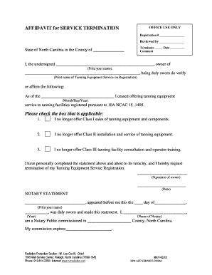 Fillable Online AFFIDAVIT for SERVICE TERMINATION OFFICE USE ONLY Fax ...