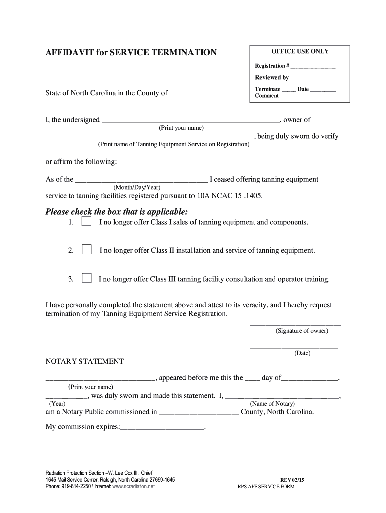 Fillable Online AFFIDAVIT for SERVICE TERMINATION OFFICE USE ONLY Fax ...