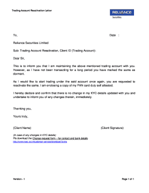 Fillable Online Trading Account Reactivation Letter Fax Email Print ...