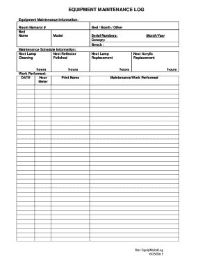 Fillable Online EQUIPMENT MAINTENANCE LOG Fax Email Print - pdfFiller