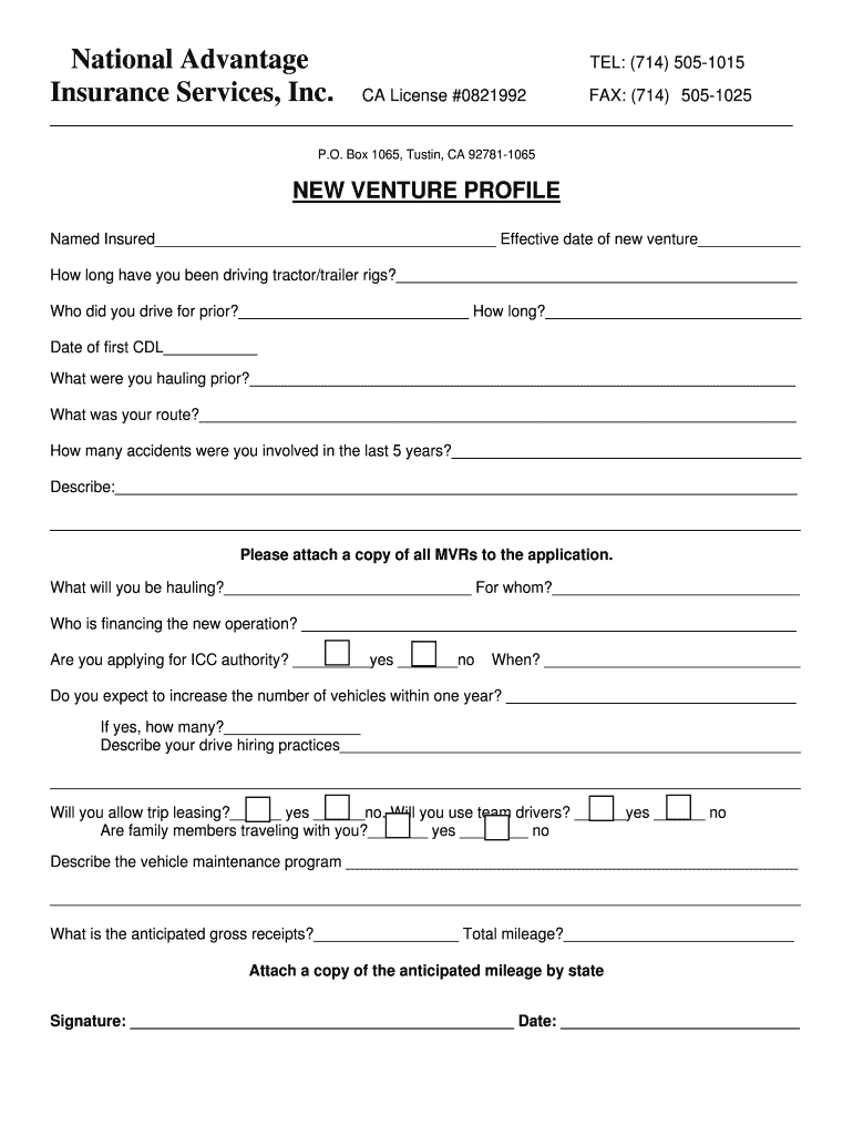 Fillable Online New Venture Profile 6-15 Fax Email Print - pdfFiller