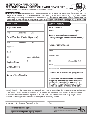 Fillable Online Registration application of service animal for people ...