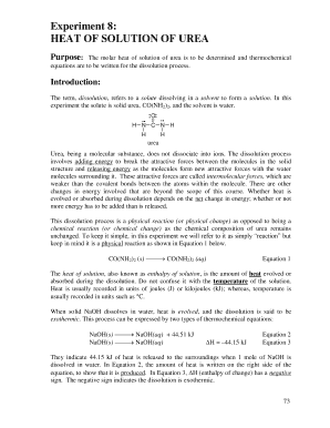 Fillable Online Experiment 8 HEAT OF SOLUTION OF UREA - CCBC Faculty ...