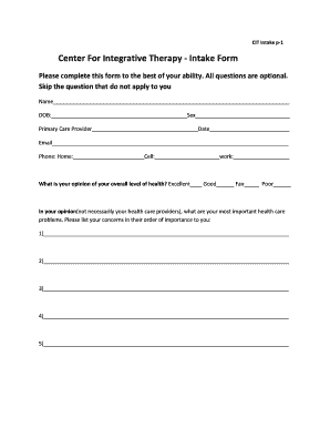Fillable Online Center for Integrative Therapy - Intake Form Fax Email ...