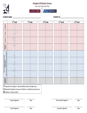 Fillable Online Arlington ISD Road to Success FourYear High School Plan ...