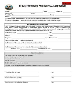Fillable Online nebo REQUEST FOR HOME AND HOSPITAL INSTRUCTION Fax ...