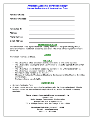 Fillable Online perio Humanitarian Award Nomination Form Fax Email ...