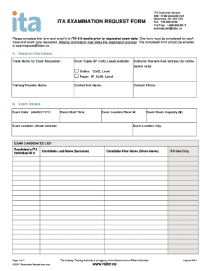 Fillable Online CS0354 Examination Request form - ITA BC Fax Email ...