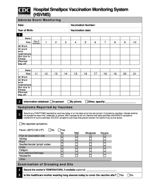 Fillable Online www2 cdc Hospital Smallpox Vaccination Monitoring ...
