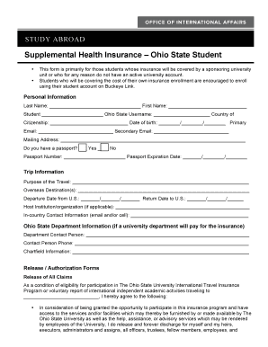 Fillable Online oia osu Student Supplemental Health Insurance ...