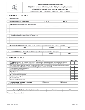Fillable Online carc gov FTOsTRTOs Head of Training Approval ...