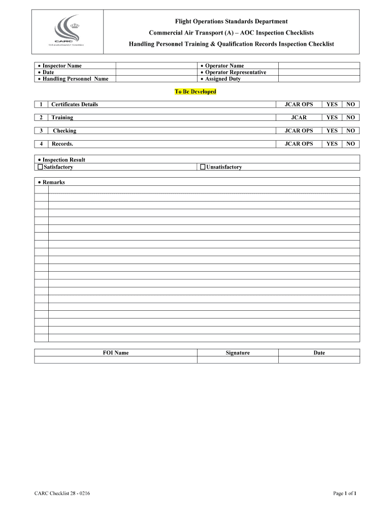 Fillable Online carc gov Flight Operations Standards Department ...