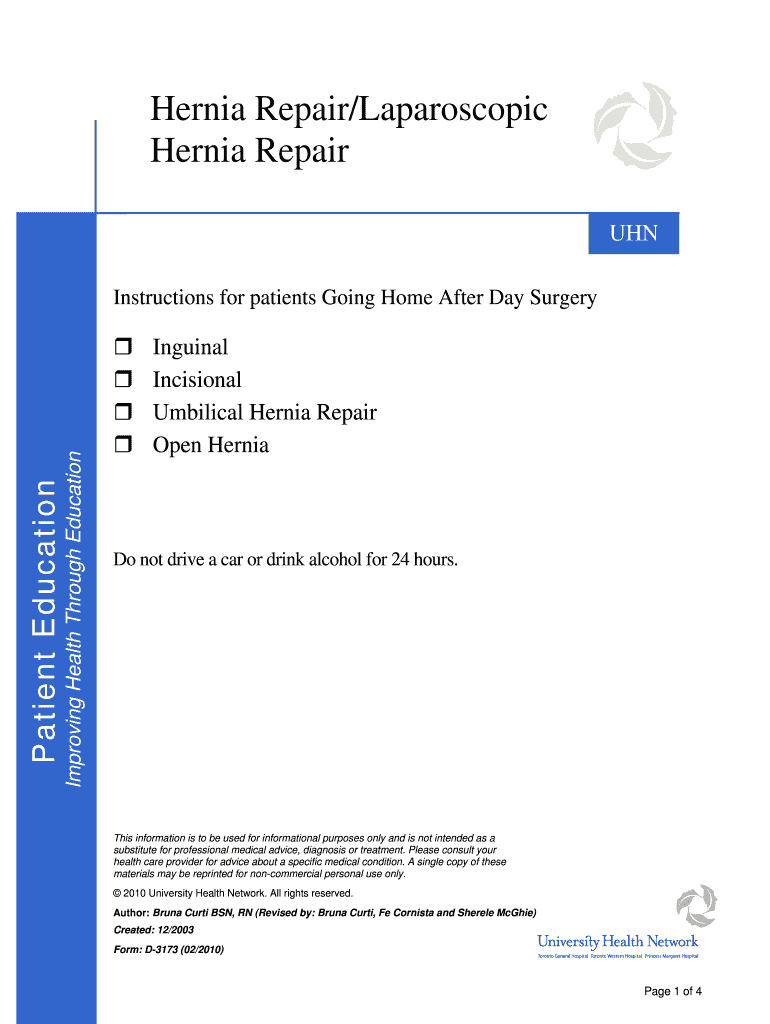 Fillable Online Hernia RepairLaparoscopic Hernia Repair Fax Email Print ...