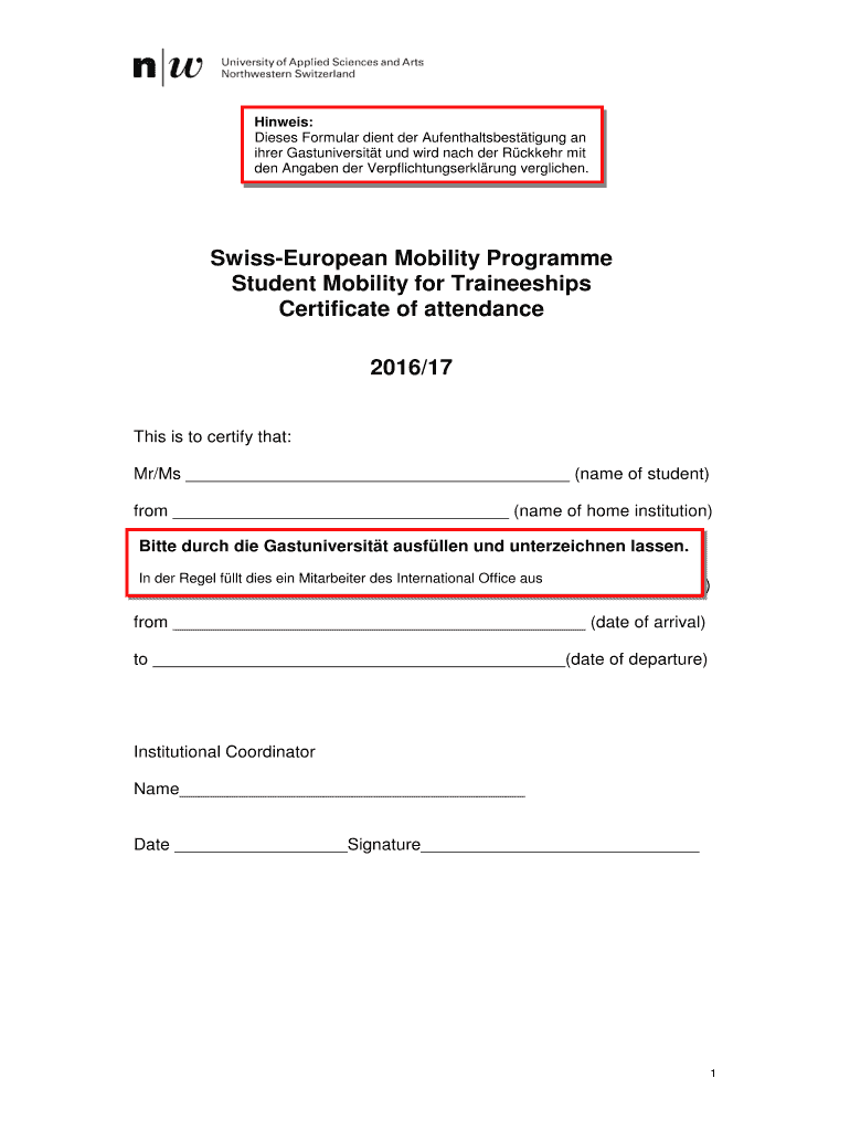 Fillable Online Swiss-European Mobility Programme Student Mobility for ...