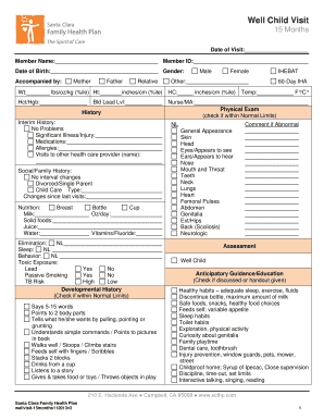 Fillable Online Well Visit - 15 Months. Well Visit Fax Email Print ...