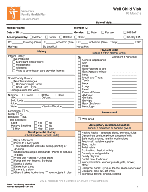 Fillable Online Well Visit - 18 Months. Well Visit Fax Email Print ...