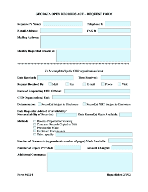 Fillable Online gachd GEORGIA OPEN RECORDS ACT REQUEST FORM Fax Email ...
