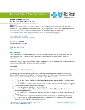 Fillable Online Payment Policy Clean Claim Criteria Fax Email Print ...