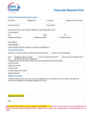 Fillable Online cisco Transcript Request Form Student Information ...