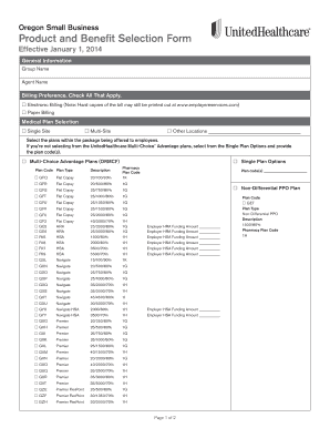 Fillable Online Oregon Small Business Product and Benefit Selection ...