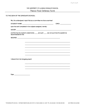 Fillable Online services graduate ua Thesis Final Defense Form Fax Email Print - pdfFiller