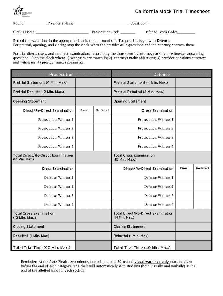 CA Mock Trial Timesheet Complete Legal Document Online US Legal Forms